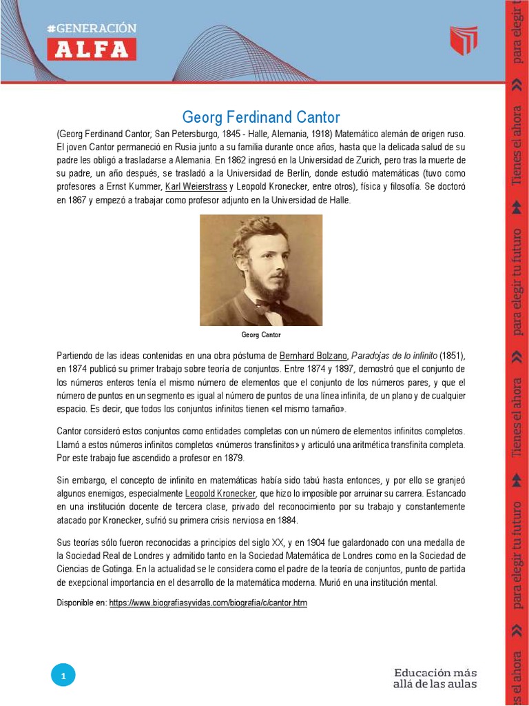 Vida y legado de Georg Cantor | PDF | Historia | Clásicos