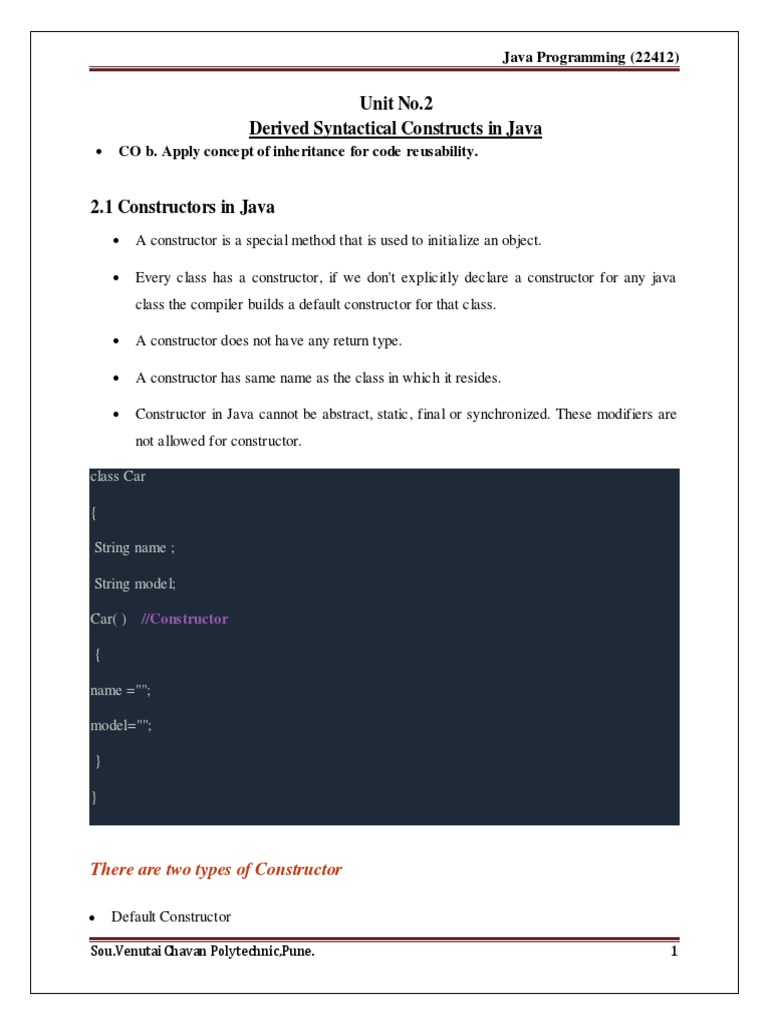 Unit No 2 Derived Syntactical Constructs In Java There Are Two Types