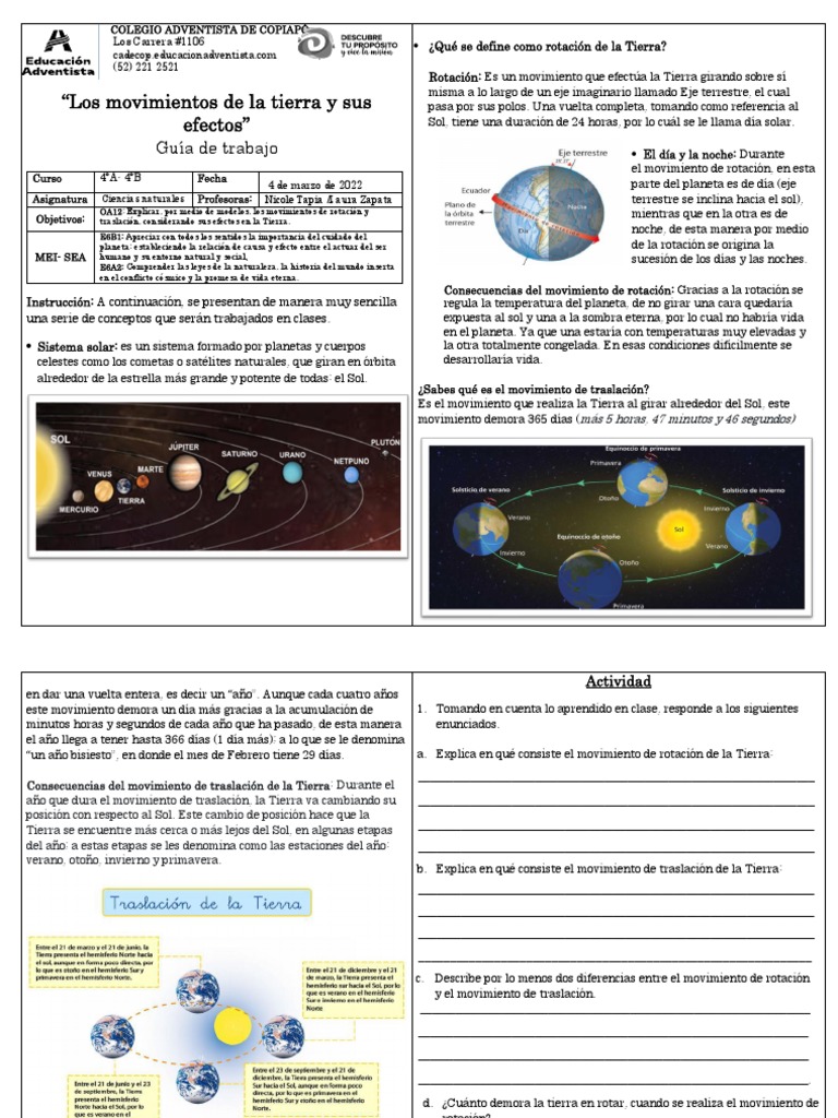 Repaso 2022 "Los Movimientos de La Tierra" - Guía de Trabajo | PDF ...
