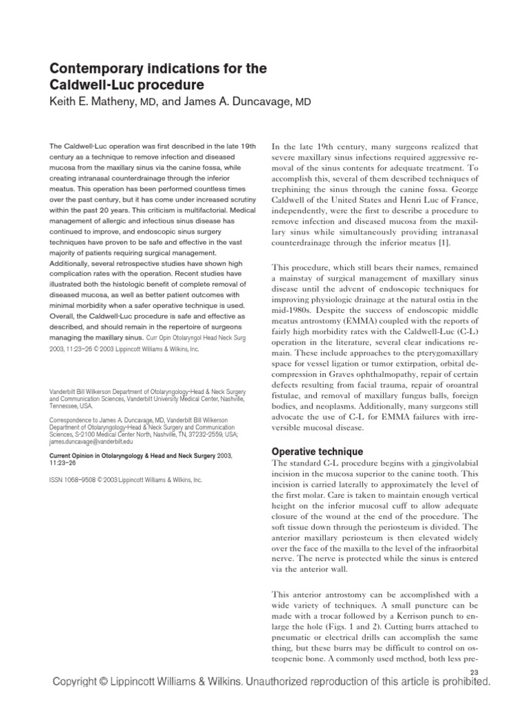 Contemporary Indications For The Caldwell-Luc Procedure: Keith E ...