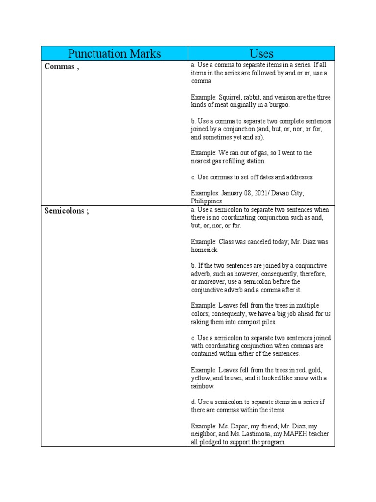 Punctuation Marks Uses: Commas | PDF | Comma | Bracket