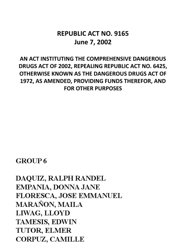 Republic Act No. 9165 June 7, 2002 | Download Free PDF | Psychoactive ...