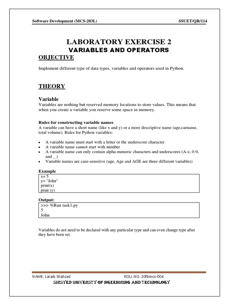 Lab 2 | PDF | Reserved Word | Variable (Computer Science)