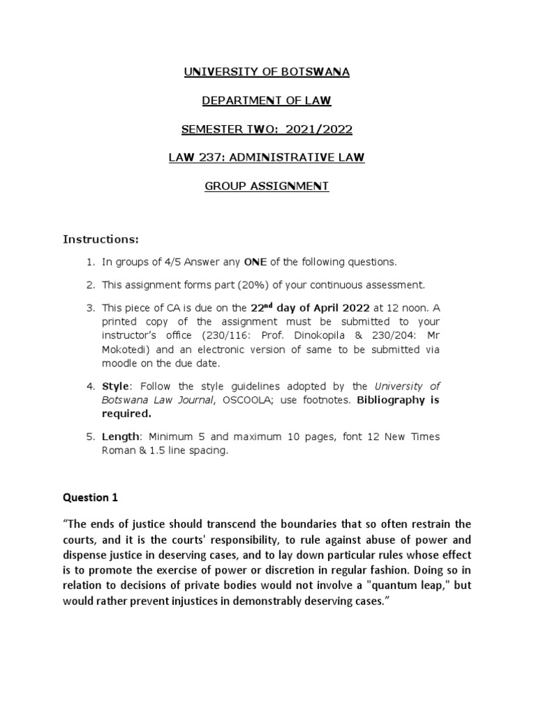 Law 237: Administrative Law Assignment | PDF | Common Law | Public Sphere