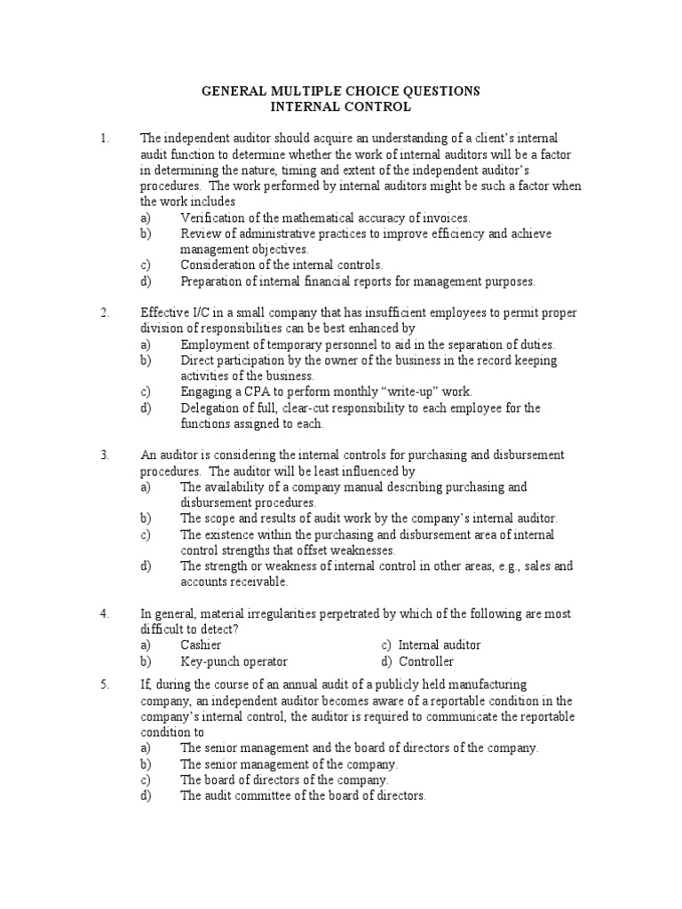 General Mcqs On IC | PDF | Internal Control | Audit