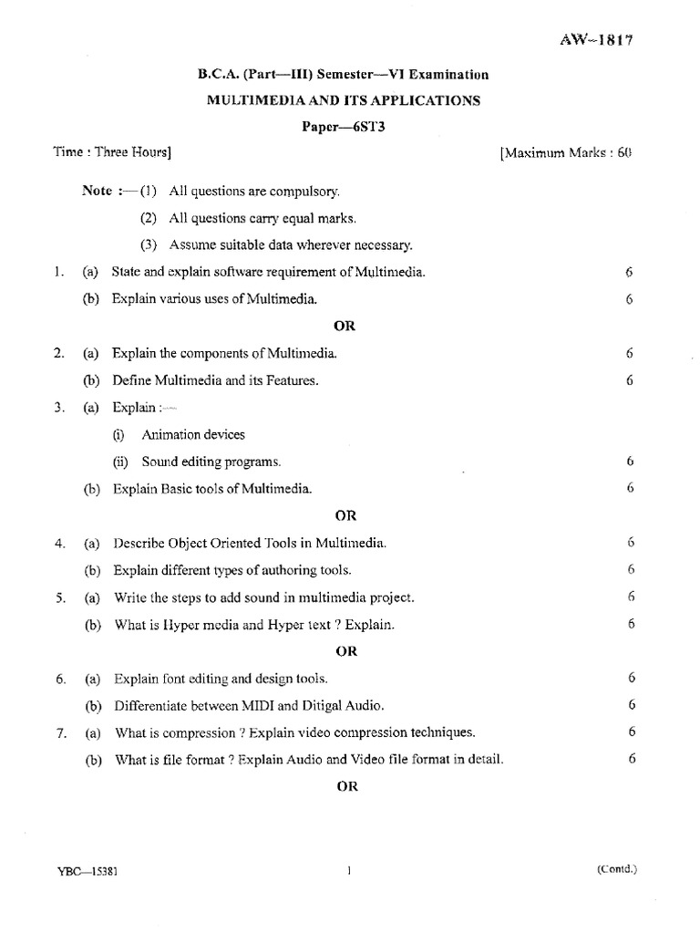 Bca 6 Sem Multimedia N Its Application S 2019 | PDF | Multimedia ...