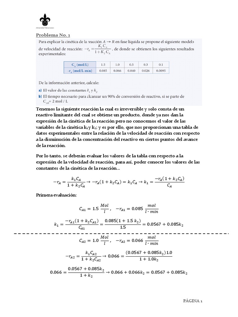 Ejercicio de Reactores-2-22 | PDF | Reactor Quimico | Reacciones químicas