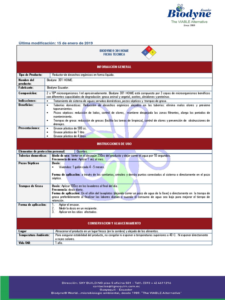 Ficha Tecnica Biodyne 301 HOME | PDF