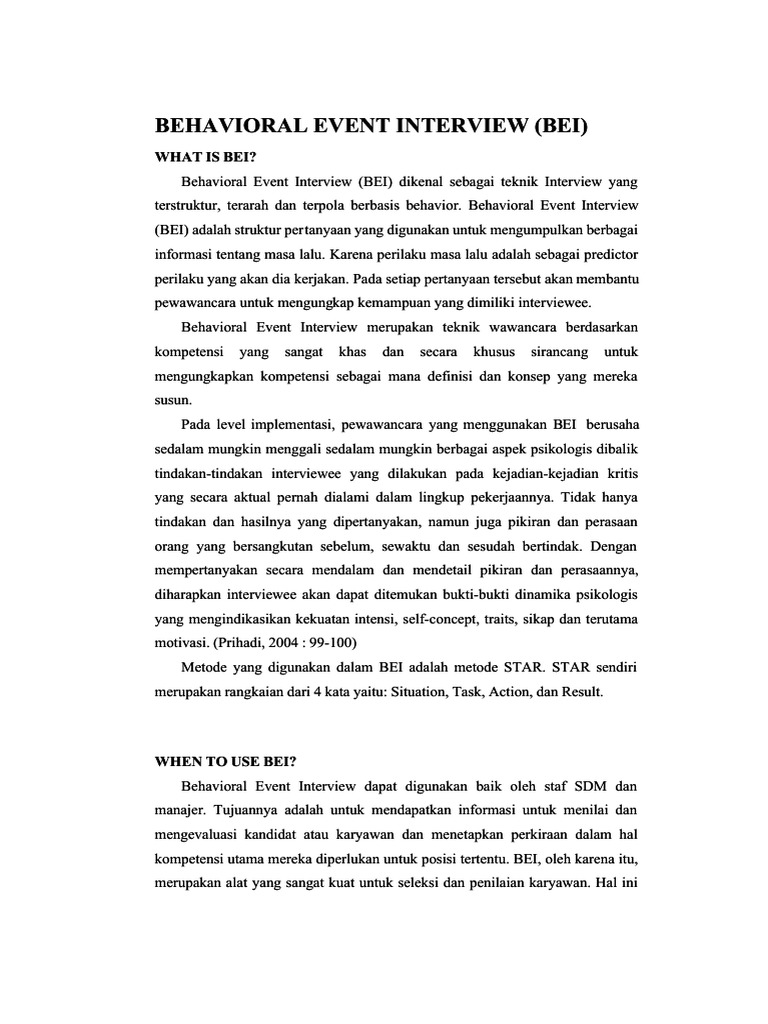 Behavioral Event Interview Bei | PDF