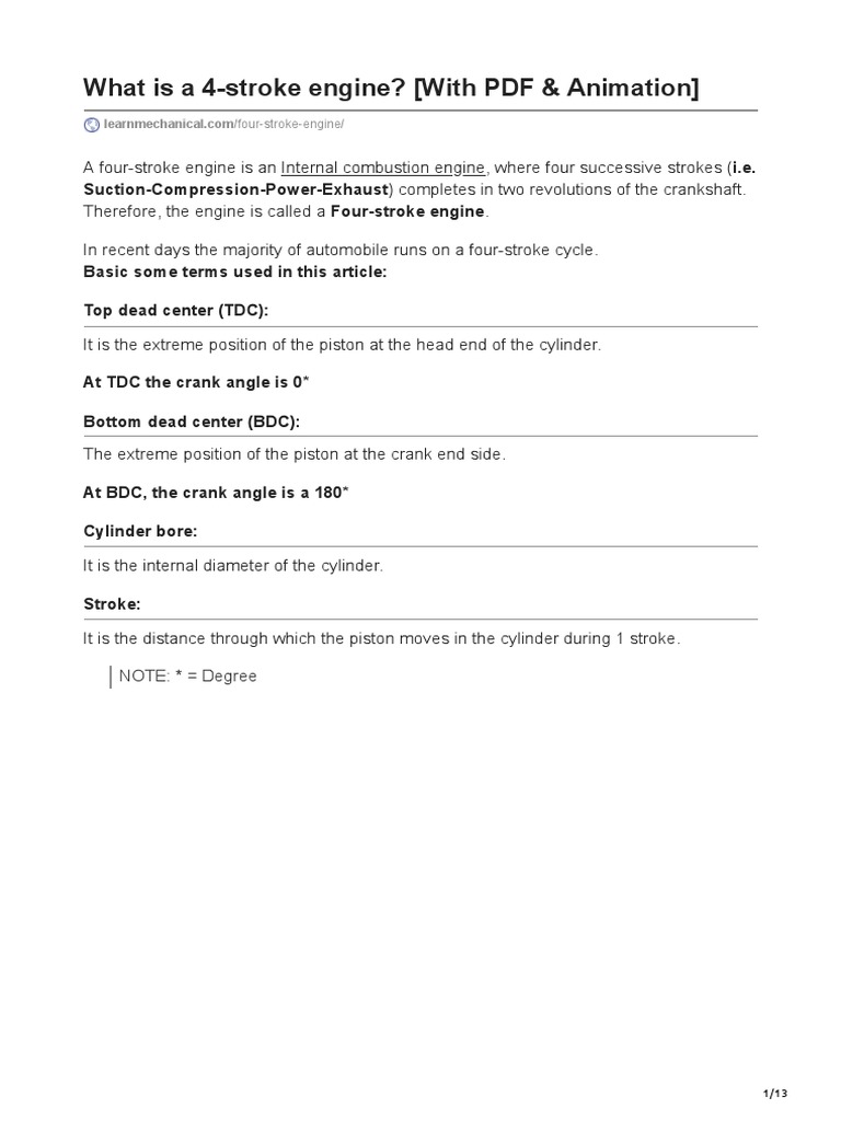 What Is A 4-Stroke Engine With PDF Animation | PDF | Internal ...