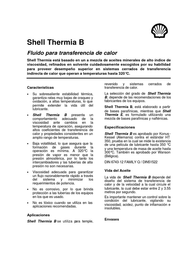 Shell Thermia B Fciha Tecnica | PDF | Temperatura | Calor