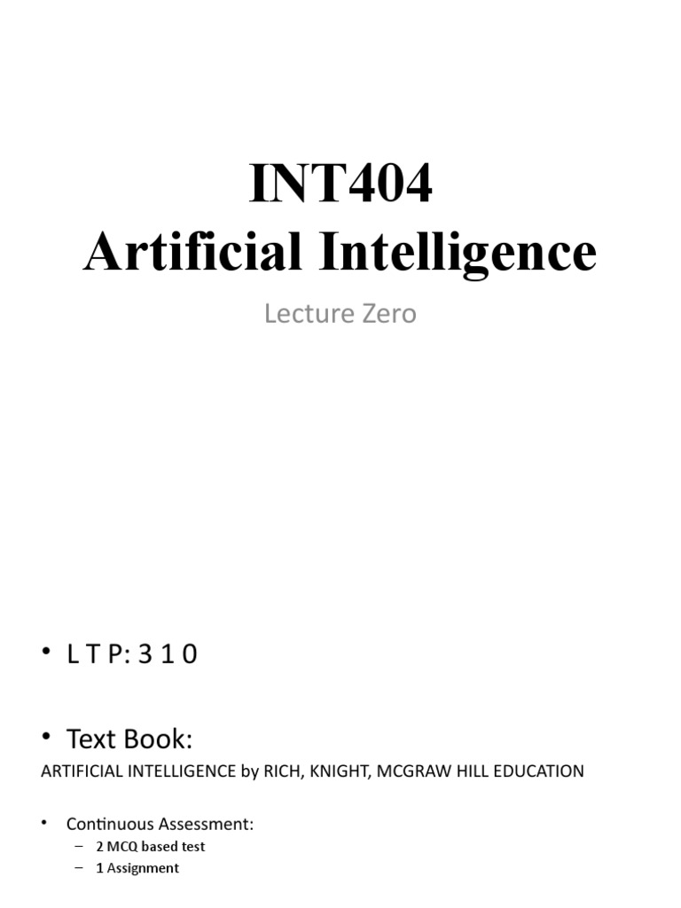 INT404 Artificial Intelligence: Lecture Zero | Download Free PDF ...