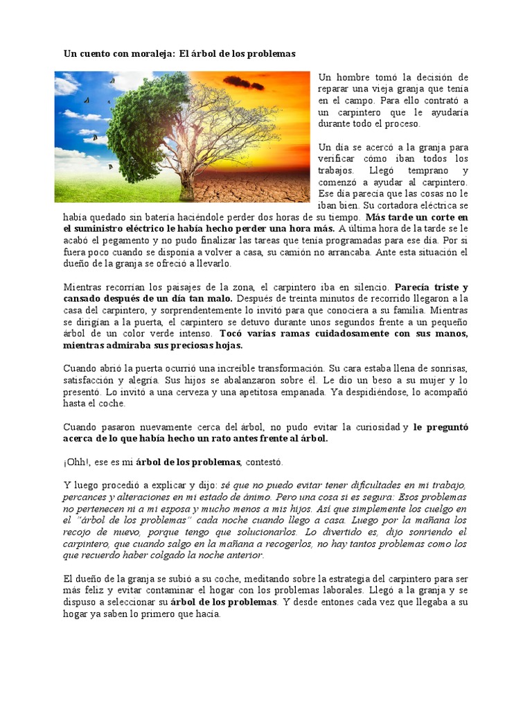 Un Cuento Con Moraleja EL ARBOL DE LOS PROBLEMAS | PDF