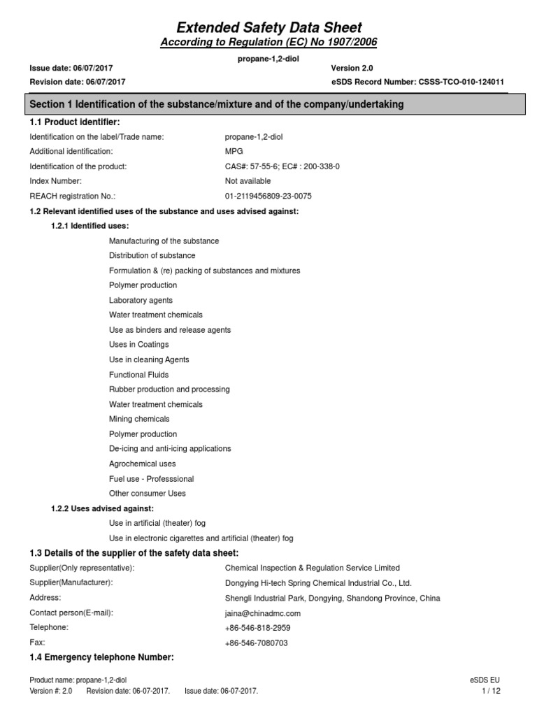 Extended Safety Data Sheet: According To Regulation (EC) No 1907/2006 ...