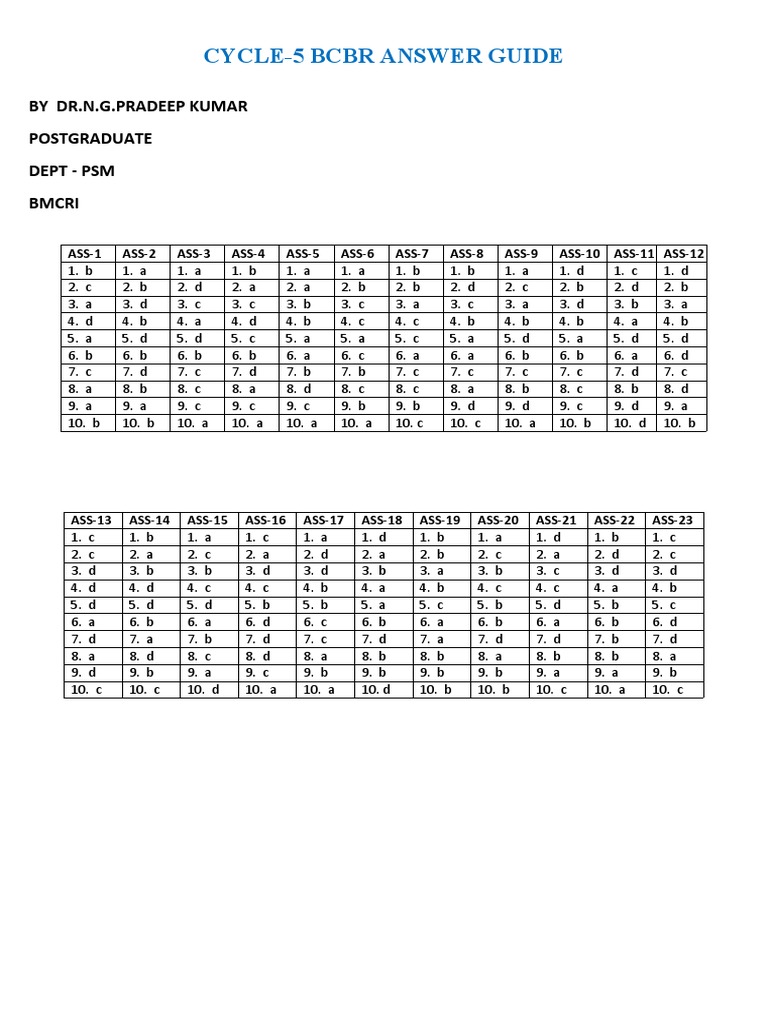 BCBR Cycle 5 Ans Key | PDF