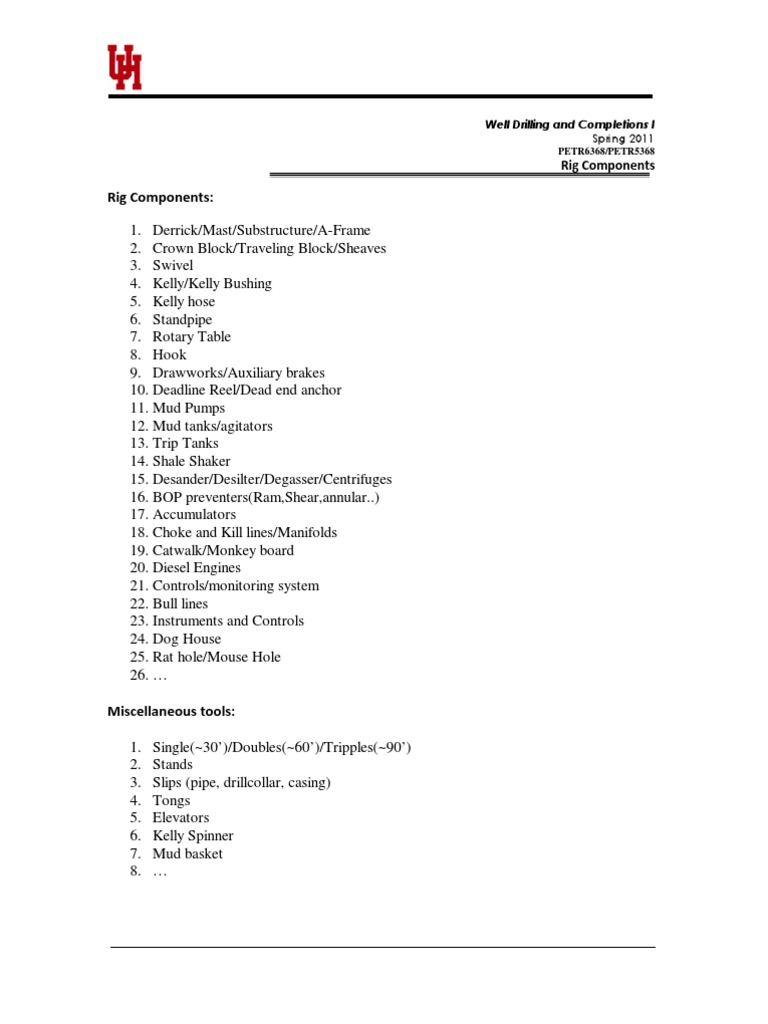 Rig Components | PDF | Horsepower | Drilling Rig
