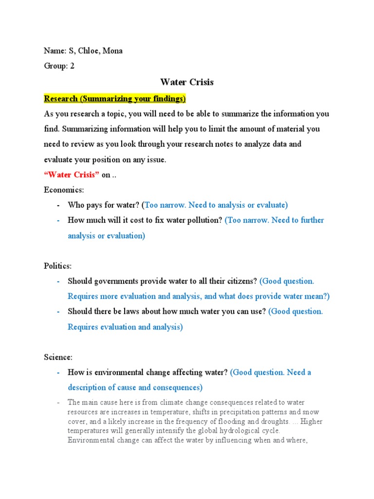 Water Crisis-Research and Summarize | PDF | Science & Mathematics