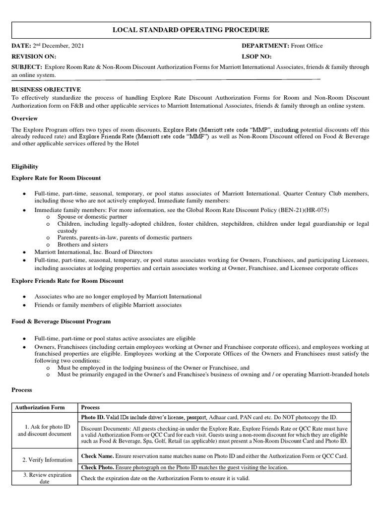 LSOP - Explore Authorization Form - Associate Non-Room Discount Card ...