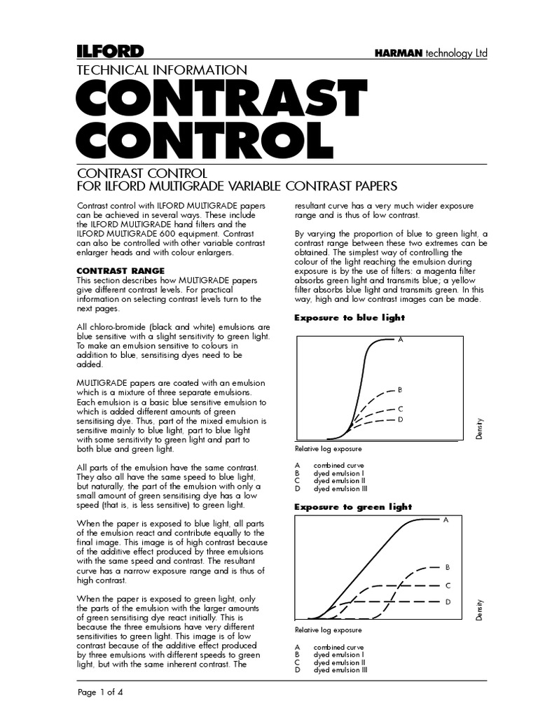 Contrast Control For ILFORD MULTIGRADE | PDF | Exposure (Photography ...