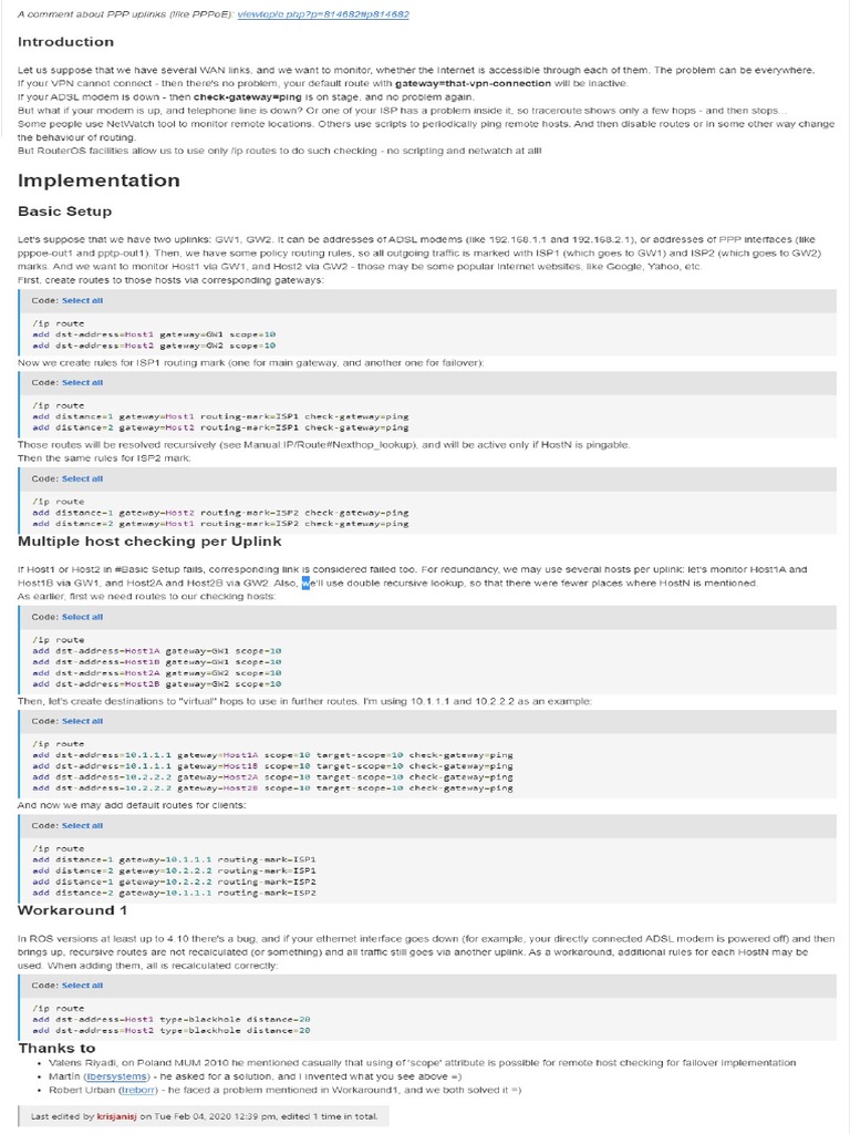MK Failover. Advanced Routing Failover Without Scripting | PDF