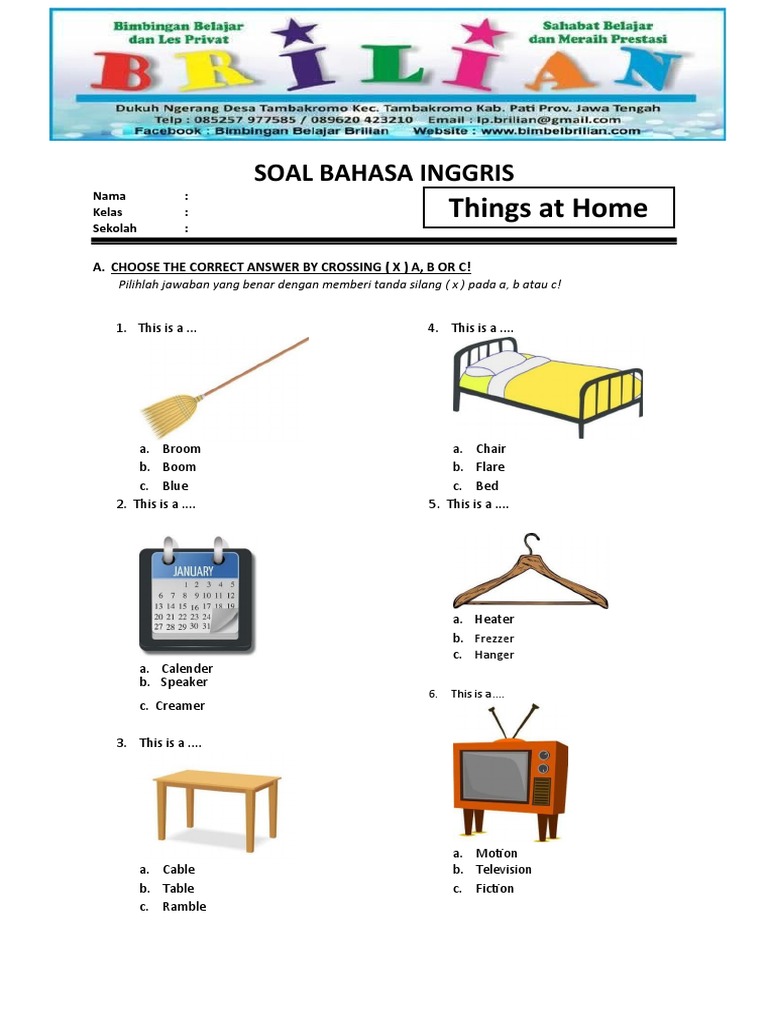 Soal Bahasa Inggris Kelas 1: Benda di Rumah | PDF | Tools | Machines