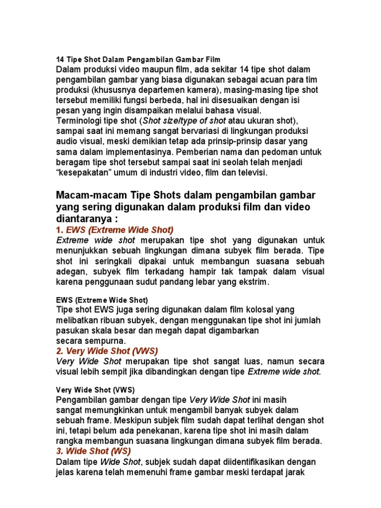 14 Tipe Shot Dalam Pengambilan Gambar Film | PDF