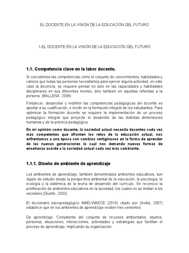 El Docente en La Visión de La Educación Del Futuro | PDF | Aprendizaje ...