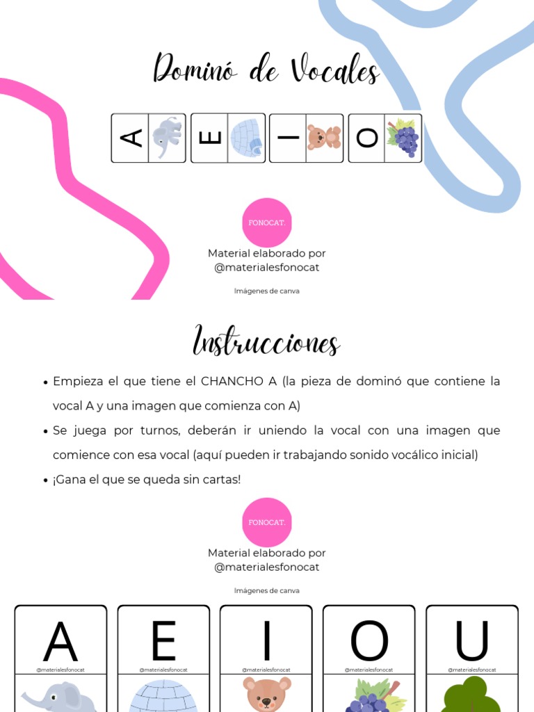 Dominó de Vocales (Sonido Vocálico Inicial) | PDF
