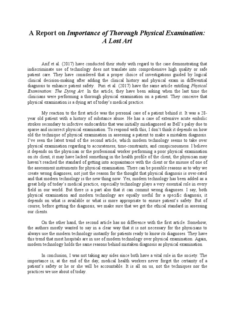 A Report On Importance of Thorough Physical Examination | PDF ...