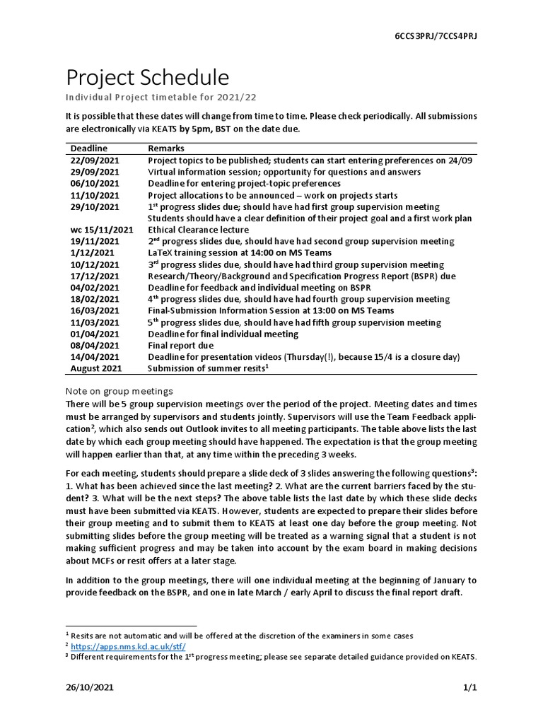 Project Schedule | PDF | Cognition