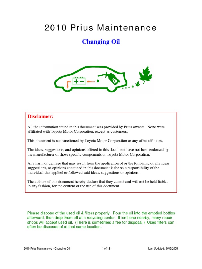 Prius Maintenance Changing-Oil | PDF | Manufactured Goods | Nature
