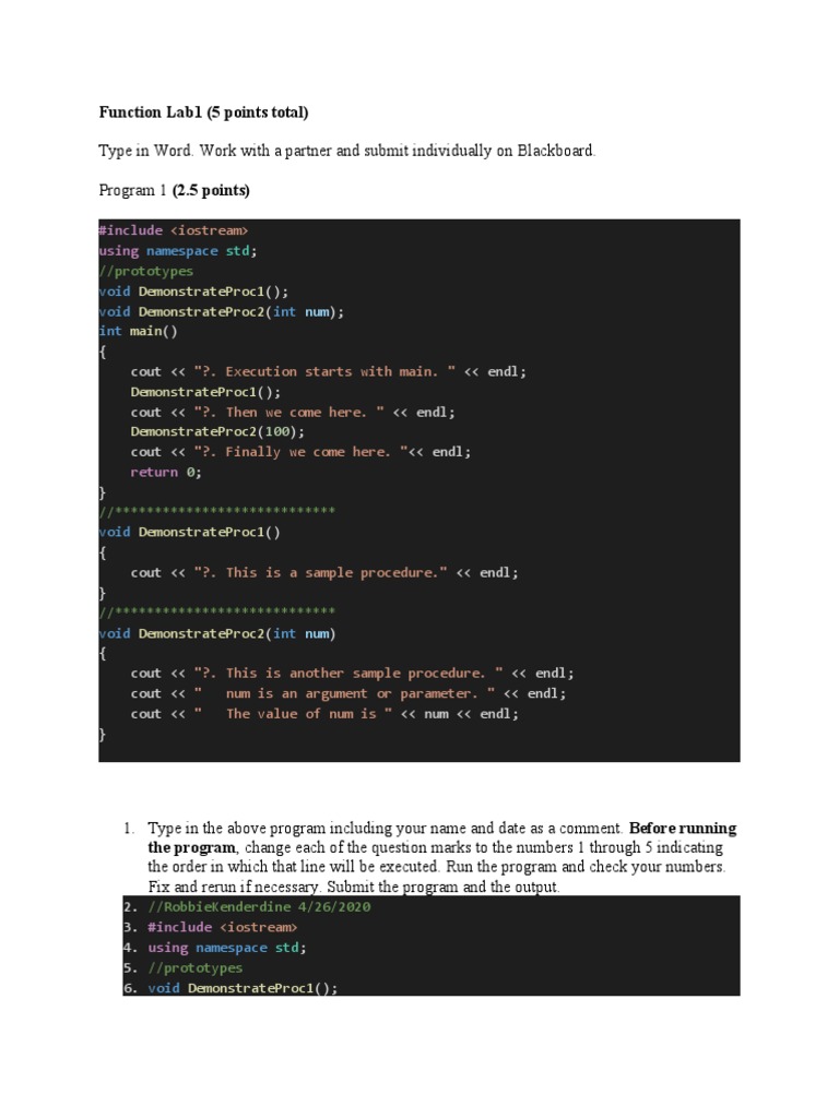 Functions Lab 1 | PDF | Namespace | C++