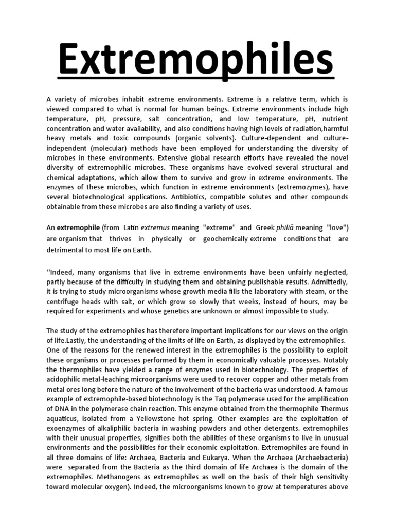 Extremophiles | PDF | Archaea | Microorganism