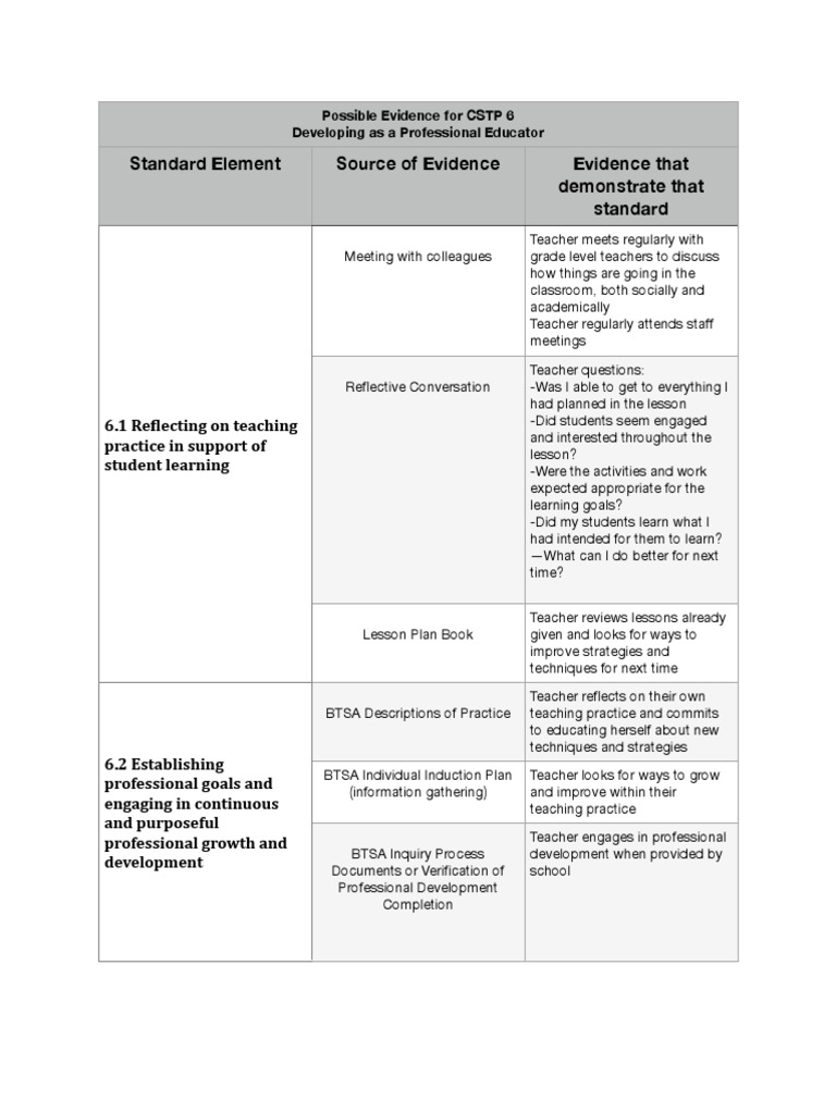 CSTP 6 - Evidence | PDF