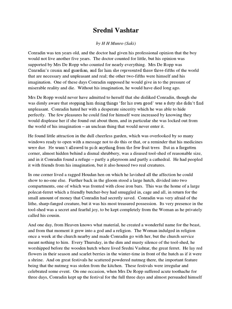 Sredni Vashtar: by H H Munro (Saki) | PDF | Religion & Spirituality ...
