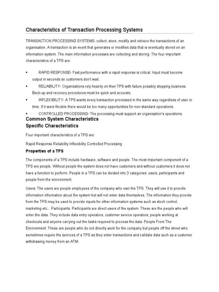 Characteristics of Transaction Processing Systems | PDF | Point Of Sale ...