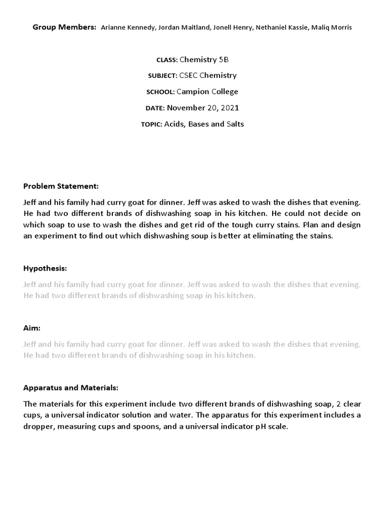 Chemistry Investigative Project Lab | PDF | Ph | Soap