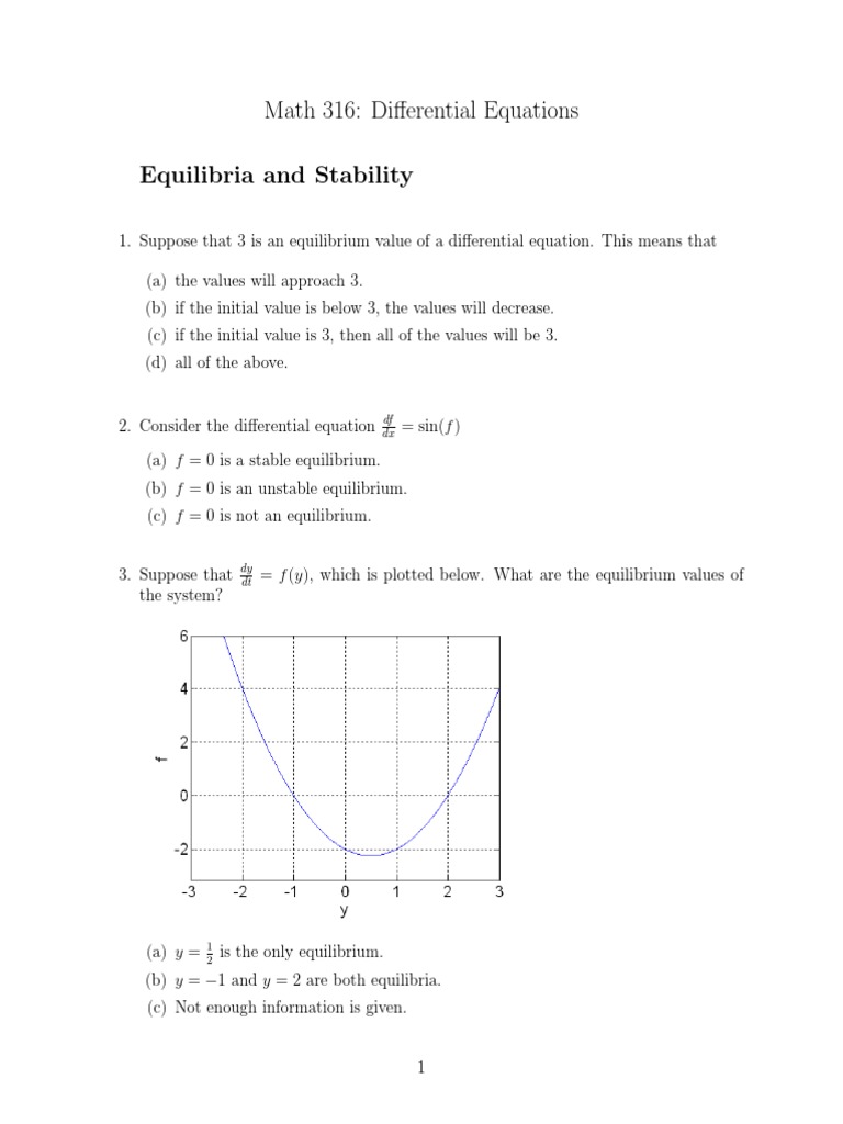 Equilibria and Stability in Differential Equations | PDF | Logistic ...