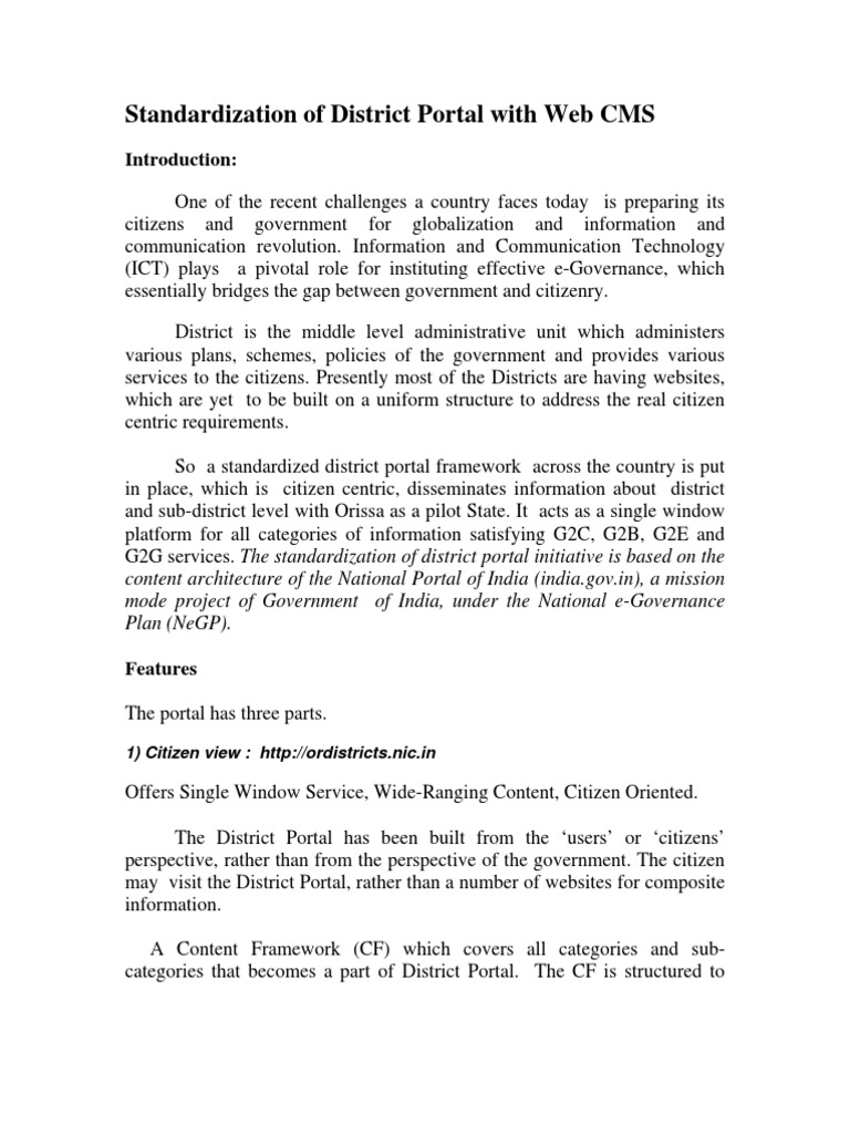 Standardisation of District Portal | PDF