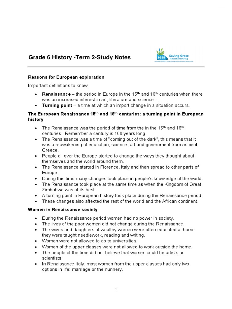 Grade 6 History: Renaissance & Exploration | PDF | Leonardo Da Vinci ...