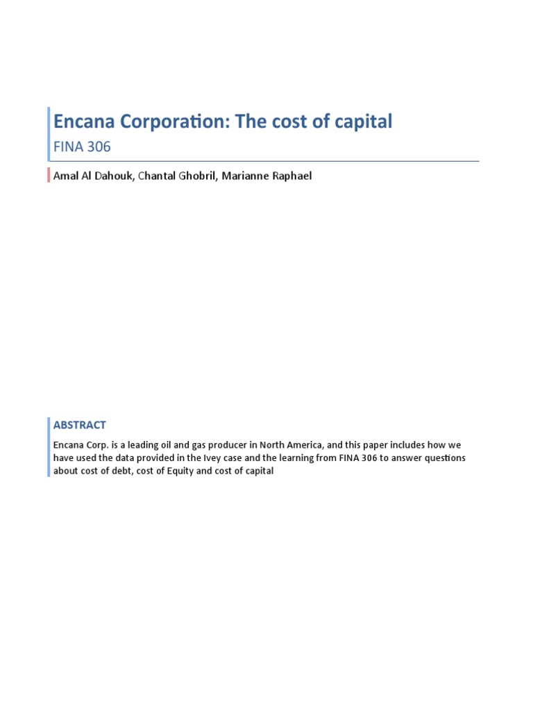 Encana Corporation - Updated - Amal | PDF | Cost Of Capital | Bonds ...