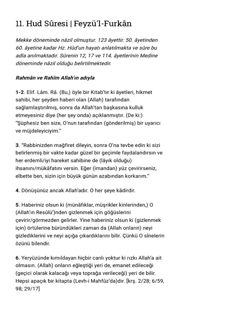 Hud Sûresi - Feyzü'l-Furkân | PDF
