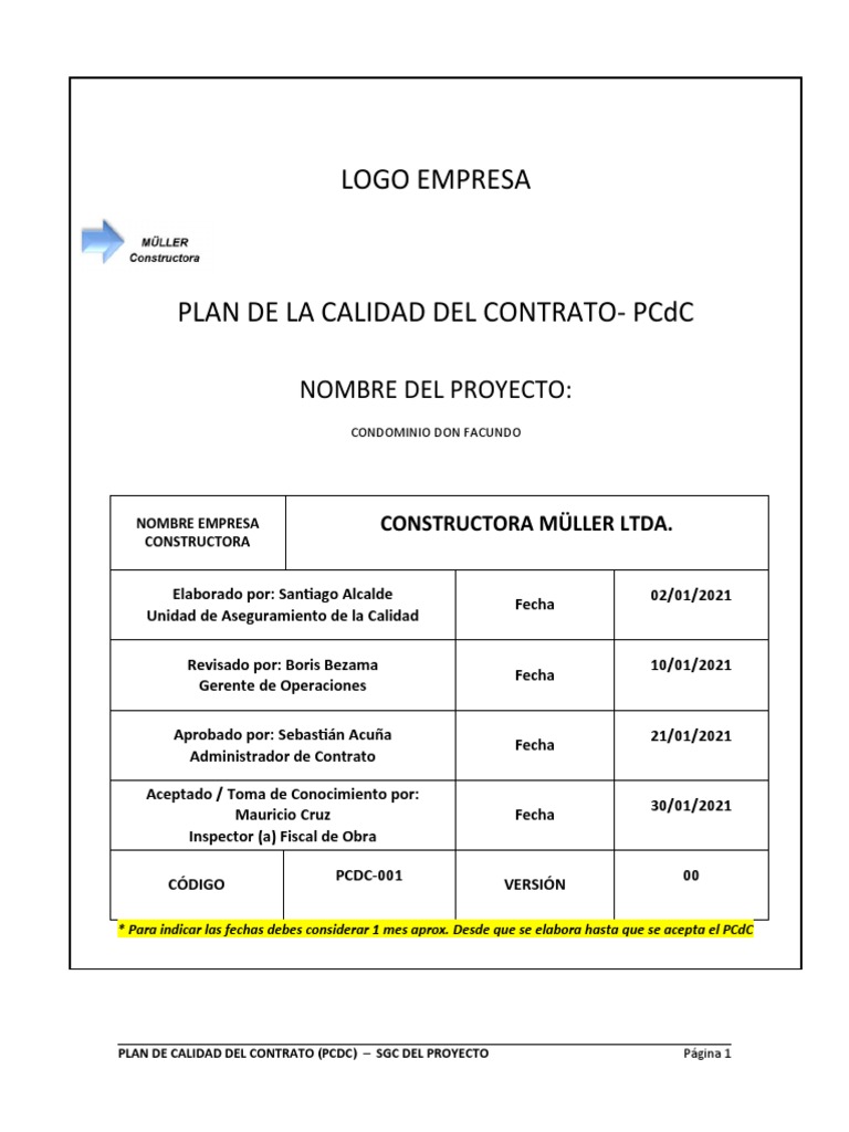 Formato PCDC | PDF | Calidad (comercial) | Sistema de manejo de calidad