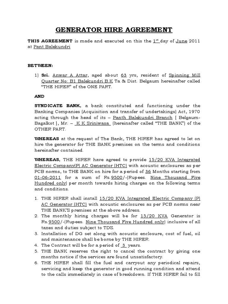 Generator Agreement | PDF | Economies