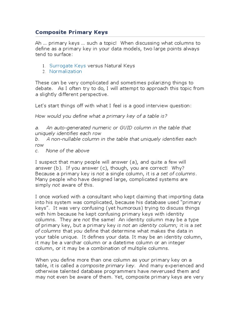 Composite Primary Keys | PDF | Relational Database | Database Index