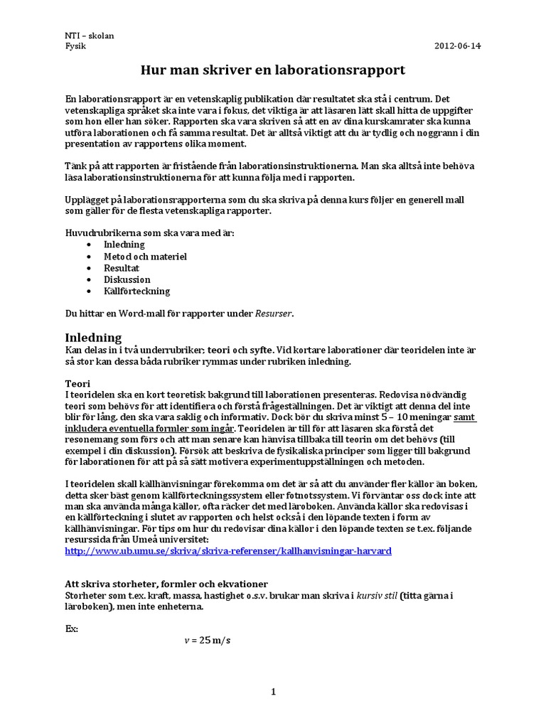 Hur Man Skriver en Laborationsrapport | PDF