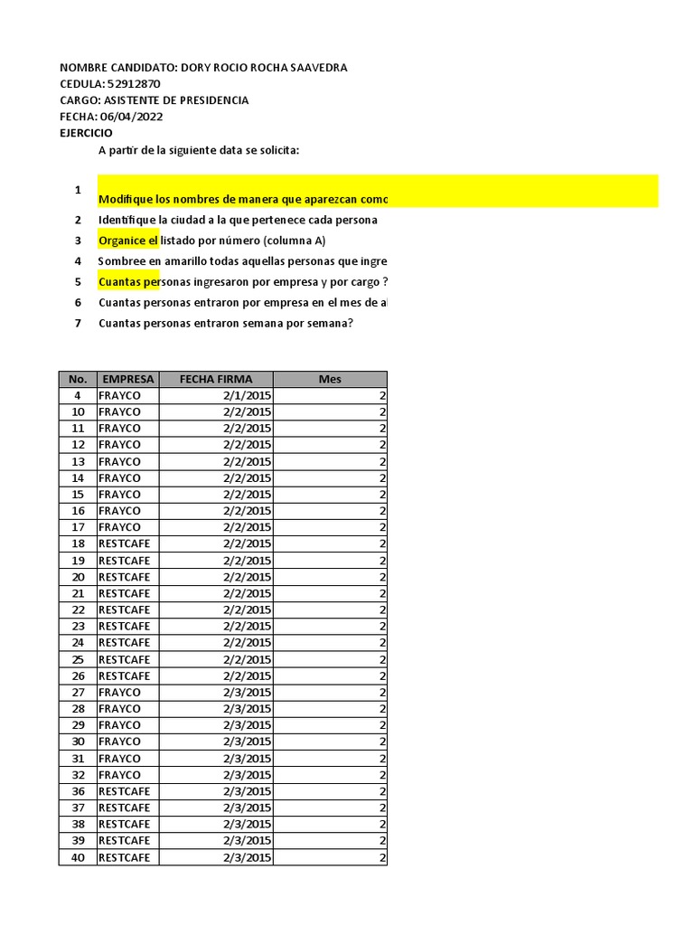 Prueba de Excel Básica | PDF