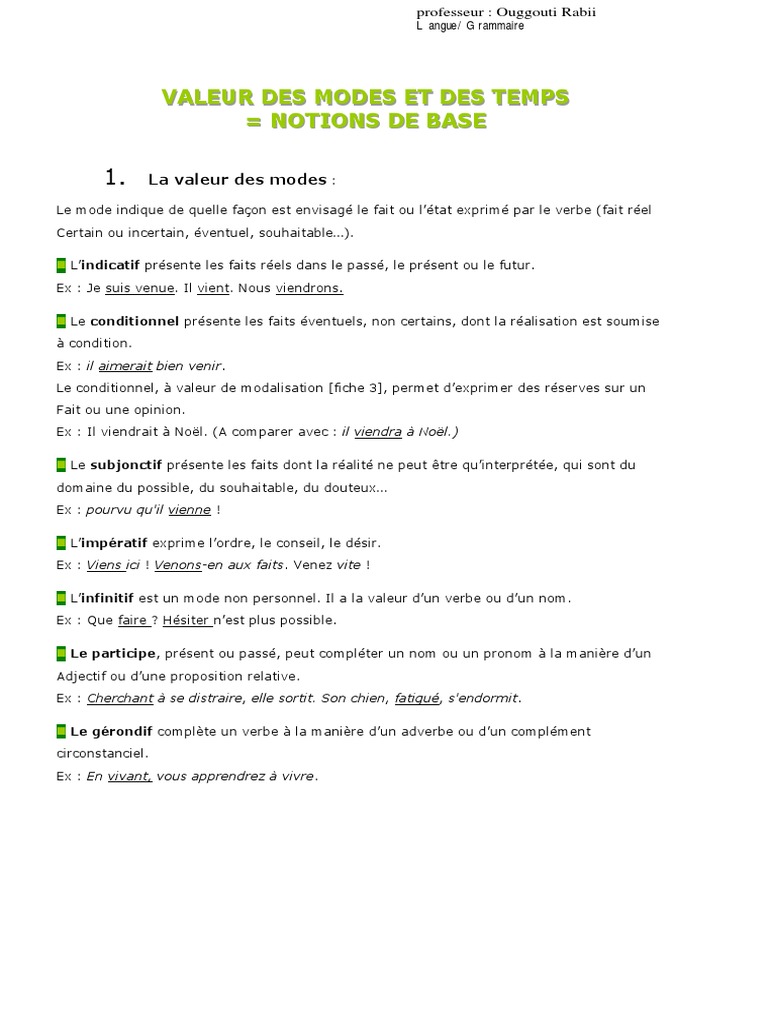 04 Valeur Temps Modes | PDF | Sciences cognitives | Verbe