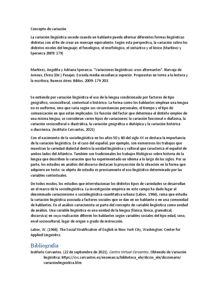 Concepto de Variación | PDF | Sociolingüística | Lingüística