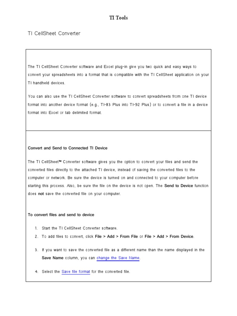 Ti Tools Ti Cellsheet Converter: Convert and Send To Connected Ti ...